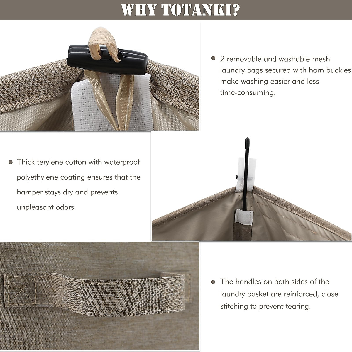 TOTANKI Double Laundry Basket with Removable Bags, 135L 2 Section Large laundry Hamper with Lid, Collapsible Clothes Baske with Handles, Divided Laundry Basket for Bedroom, College, Bathroom (Black)