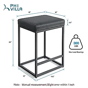 PHI VILLA Bar Stools Counter Heighr Set of 4, Backless, 24 inches, Square, Black, 4 Packs