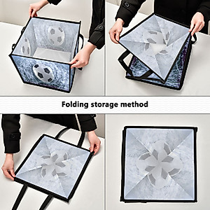 Blueangle 3d Soccer Ball Cube Storage Bin with Handles, 13 x 13 x 13 in, Large Collapsible Organizer Storage Basket for Home Décor（561）