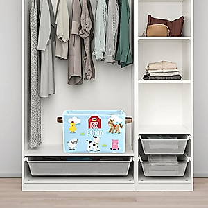 Deven Farm Animal Blue Personalized Large Storage Baskets for Organizing Shelves with Handle,Closet Decorative Storage Bins for Bathroom,Nursery,Home 1 Pack