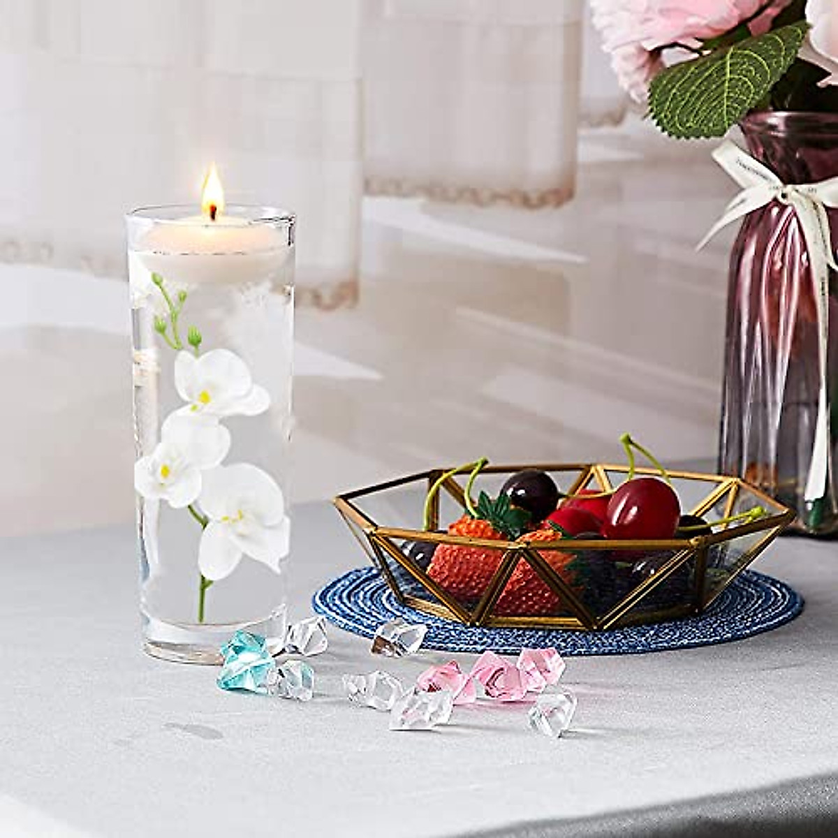 LARDUX 12 Pieces Artificial Flowers for Floating Candles Wedding Centerpiece Mini Orchid Flower Filler Vase Fillers for Wedding Dinning Table Party Home Bar Restaurant Decoration-Cream