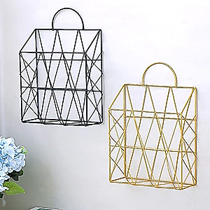 MOOVGTP Magazine Stand Storage Basket, Wall Hanging Magazine Holder Wrought Iron Storage Rack Wall Storage Basket Desk Storage File Racks for Home Office Decoration