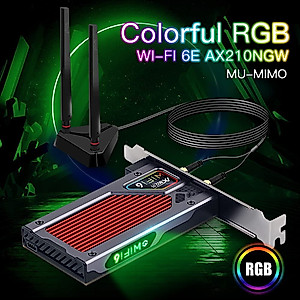 fenvi AX210 WiFi 6E PCI-E WiFi Adapter BT5.2 RGB Gaming 802.11ax ac 160MHz 2.4GHz 5GHz 6GHz Tri-Band 5400Mbps AX210NGW Desktop WiFi Card for PC Windows(Only WiFi 6E Router Antennas Support 6Ghz Band)
