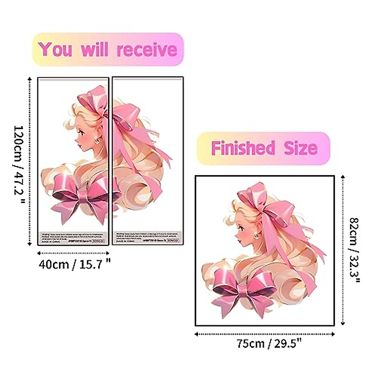 SONGQI Home Living Room Window Wall Bedroom Sticker DIY Decals Beautiful Girl with Pink Bow Doll Pattern Baby Nursery Removable Wall Decor