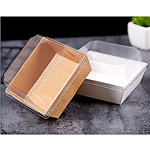 XIAOHONG 50 Pack Paper Charcuterie Boxes with Clear Lids, Disposable Sandwich Boxes 5'' Square To Go Food Containers for Bakery Desserts, Cake Slice, Cookies,Strawberries(Brown)