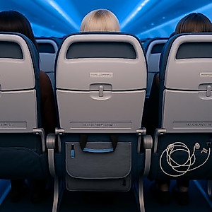 SO~MINE Airplane Pocket Organizer | Tray Table Cover | In Flight Seat Back Organizer Bag | Commuter Essential Travel Bag | Media Pouch For Flying | Travel Gift | Attaches To Luggage | Charcoal/Cobalt