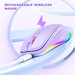 Wireless Mouse Jiggler - LED Wireless Mice with Build-in Mouse Mover, Rechargeable Moving Mouse for Laptop with Undetectable Random Movement Keeps Computers Awake - Purple