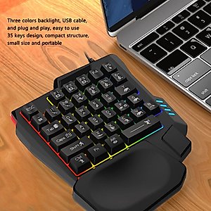 wendeekun One Handed Gaming Keyboard, 35 Keys Gaming Keyboard Mechanical,Waterproof Wide Palm Rest Black Single Handed Keyboard for Computer Mobile Games