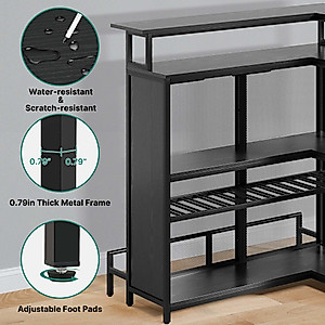 YITAHOME L Shaped Mini Home Bar Unit for Living Room with Music Sensing LED Light, Tall Bars Furniture Table with Wine Rack Alcohol Storage Glasses Hanger Footrest for Kitchen Pub, Black