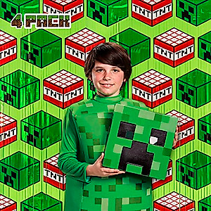 Bupelo Pixel Game Themed Party Supplies,4 Pack Creeper & TNT Tinsel Foil Fringe Curtains,Miner Themed Photo Booth Prop Backdrop Streamer,Miner Crafting Birthday Party Decorations,Room Decor for Kids