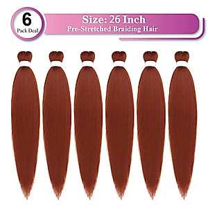 Ginger Braiding Hair Pre Stretched 26 Inches Copper EZ Braiding Hair Yaki Texture 6 Packs/Lot Braids Hot Water Setting Professional Synthetic Braiding Hair for Box Crochet Hair Extensions (#350)
