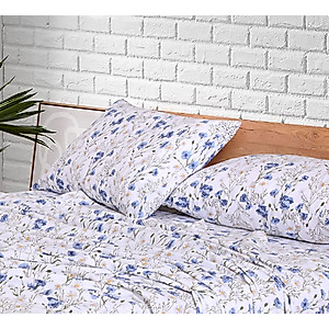 RUVANTI 100% Cotton Sheets - Crispy Cooling Percale Sheets for Full Size Bed, Breathable & Durable Full Sheet Set, 16 Inches Deep Pocket Bed Sheets, Sweet Pea, 4 Pieces