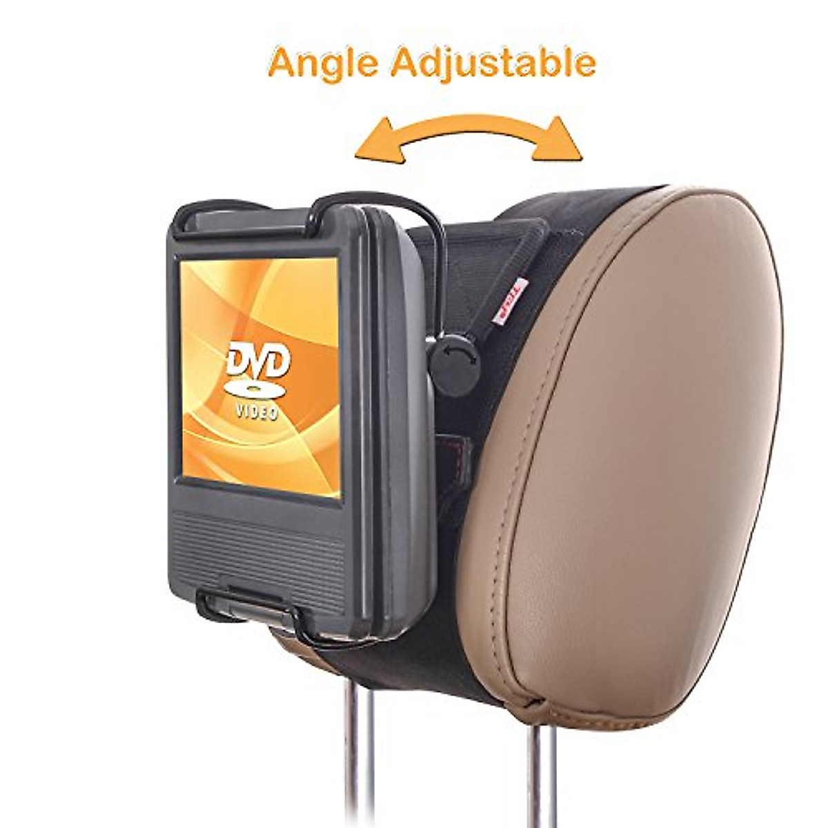 TFY Universal Car Headrest Mount Holder with Angle- Adjustable Holding Clamp for 7-9 Inch Swivel Screen Portable DVD Players, Black