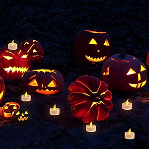 JUNPEI 24Pack Battery Tea Lights LED - Realistic and Bright Flickering Holiday Gift Operated Flameless for Seasonal & Festival Celebration Warm Yellow Lamp Battery Powered