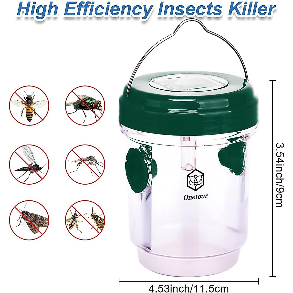 outtkitywi Wasp Traps for Hunting Wasps, Bees, Hornets, Insects, Yellow Jacket Traps, Wasp Trap Catcher, Reusable Solar Powered Hanging for Outdoor, 2 Packs