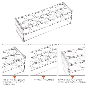 MECCANIXITY 12-Well Acrylic Test Tube Rack Holder Lab Stand 30mm Hole Diameter Clear for Lab Tube 50ml
