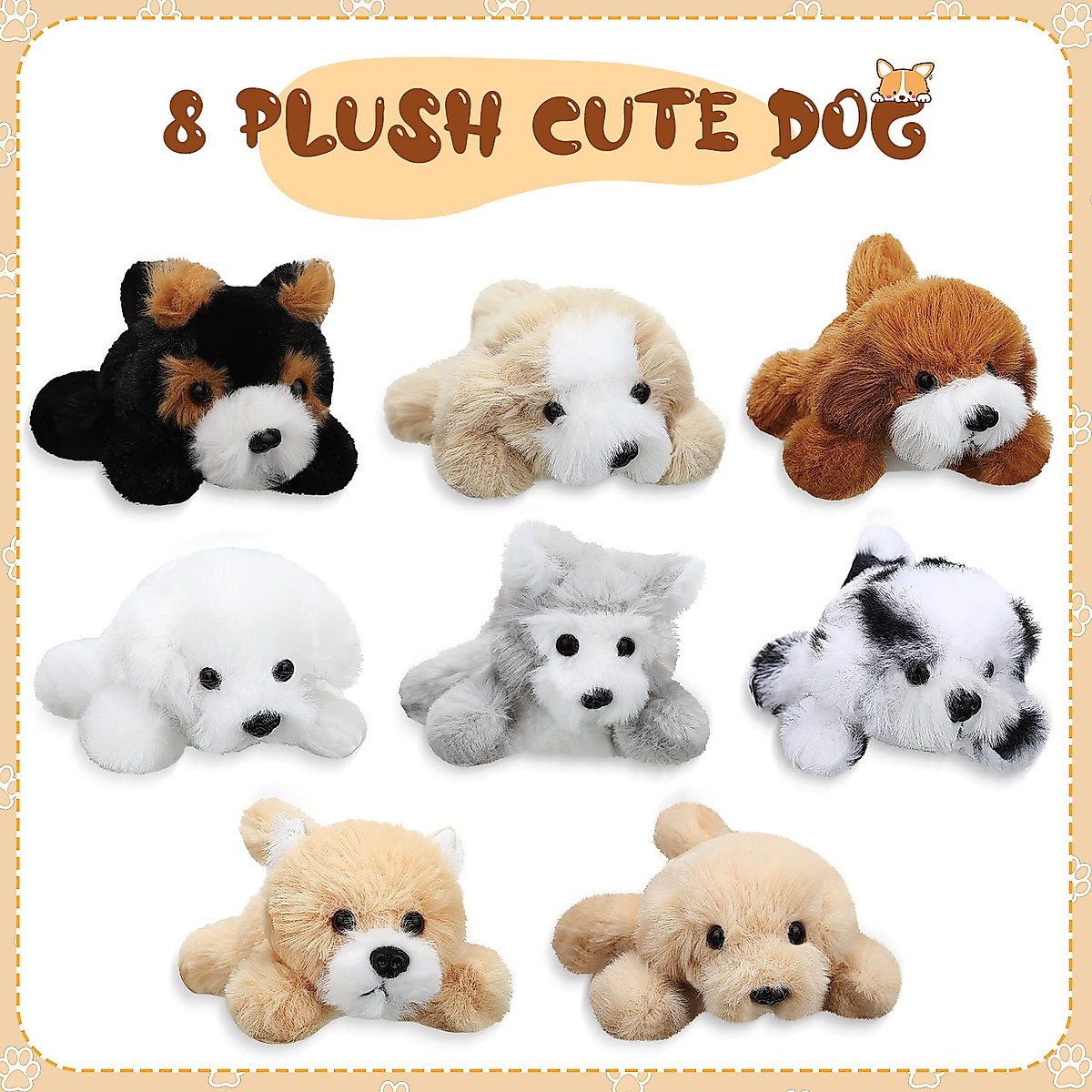 Sumind 8 Pieces Plush Dogs 5 Inch Stuffed Animals Bulk Assorted Cute Stuffed Dogs Small Animal Plush Toys for Girls Boys Graduation Halloween School Classroom Party Supplies Favors(Long Hair Dog)
