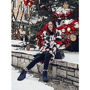 SHIBEVER Winter Snow Boots for Women: Dark Blue Warm Fur Lined Ankle Boots Comfortable Suede Lace Up Booties Cute Flat Shoes Size 10