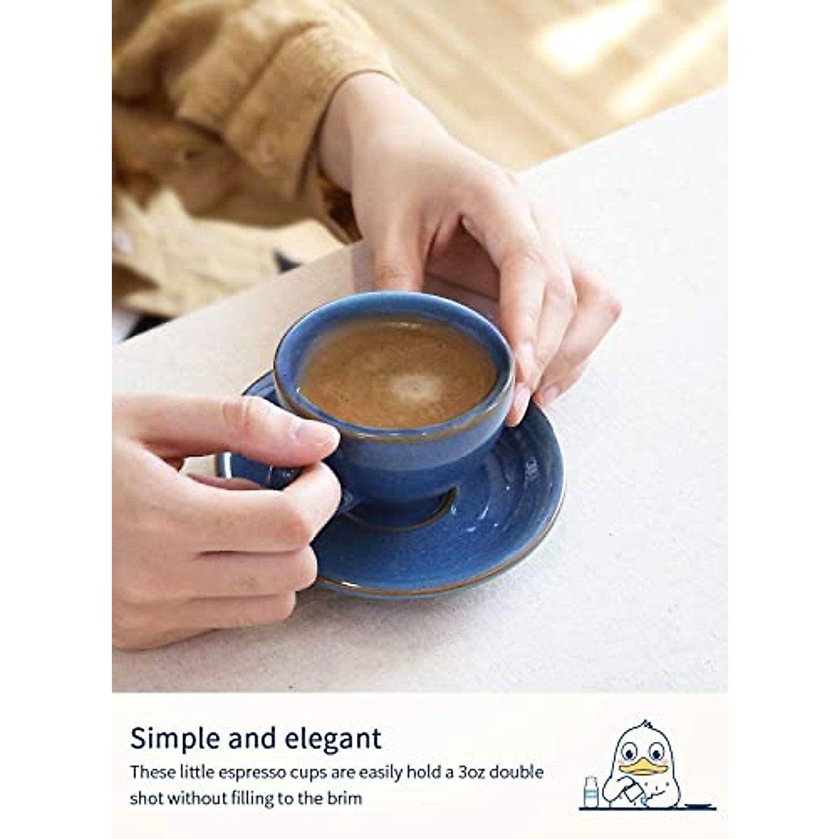 LE TAUCI 6 oz Cappuccino Cups with Saucers，Ceramic Coffee Cup for Au Lait, Double shot, Latte, Cafe Mocha, Tea - Set of 4, Ceylon Blue