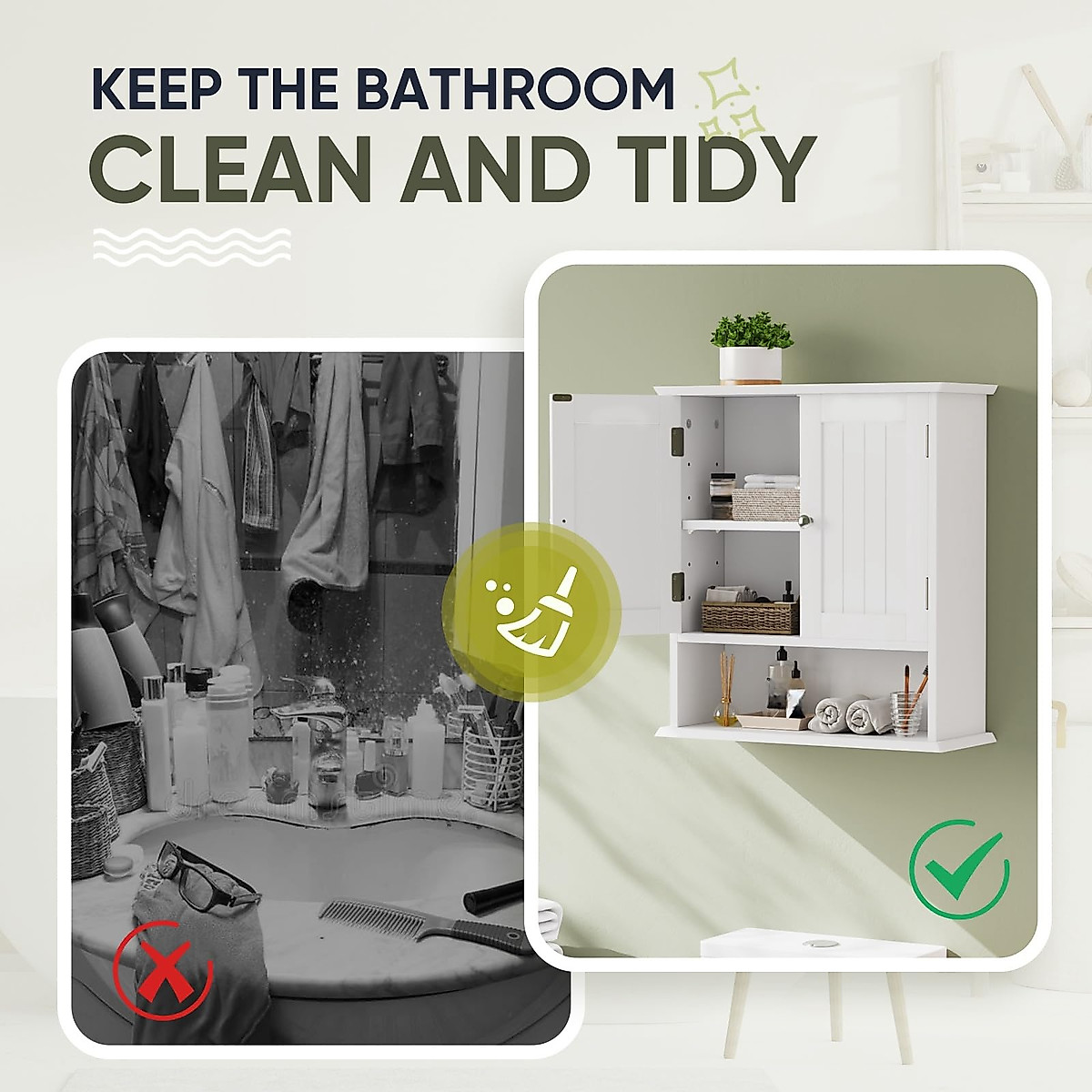 Smuxee White Bathroom Cabinet Wall Mounted, Small Bathroom Medicine Cabinet with 2 Door Adjustable Shelves, Bathroom Wall Cabinet Over Toilet for Laundry Room Kitchen