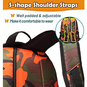 BLUEFAIRY Boys Backpacks Set for Kids Elementary School Bag with Lunch Box Teens Primary Middle School Book Bags Bookbag Schoolbag Sturdy Travel Lightweight Gifts Camo Orange