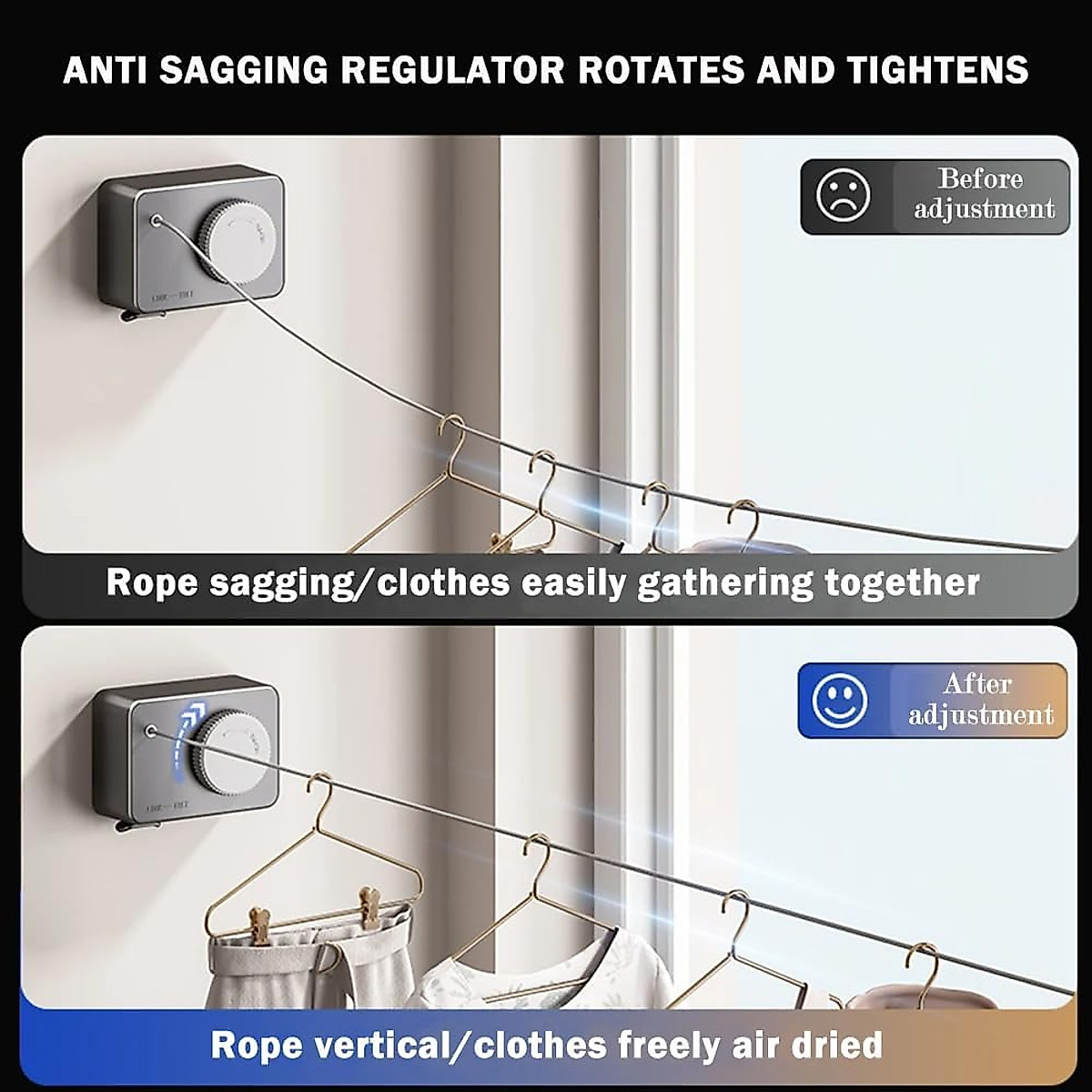 Usoway Retractable Clothesline, Balcony Anti-Sag Wire Clothesline, 304 Stainless Steel Heavy Duty Retractable Clothesline, 13.8ft Clothes Line Ropes,Easy to Install (Green)