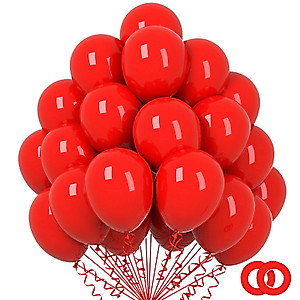 100pcs Red Balloons, 12 inch Red Party Latex Balloons for Birthday Wedding Valentine’s Day Anniversary Party Decorations(With 2 Red Ribbons)