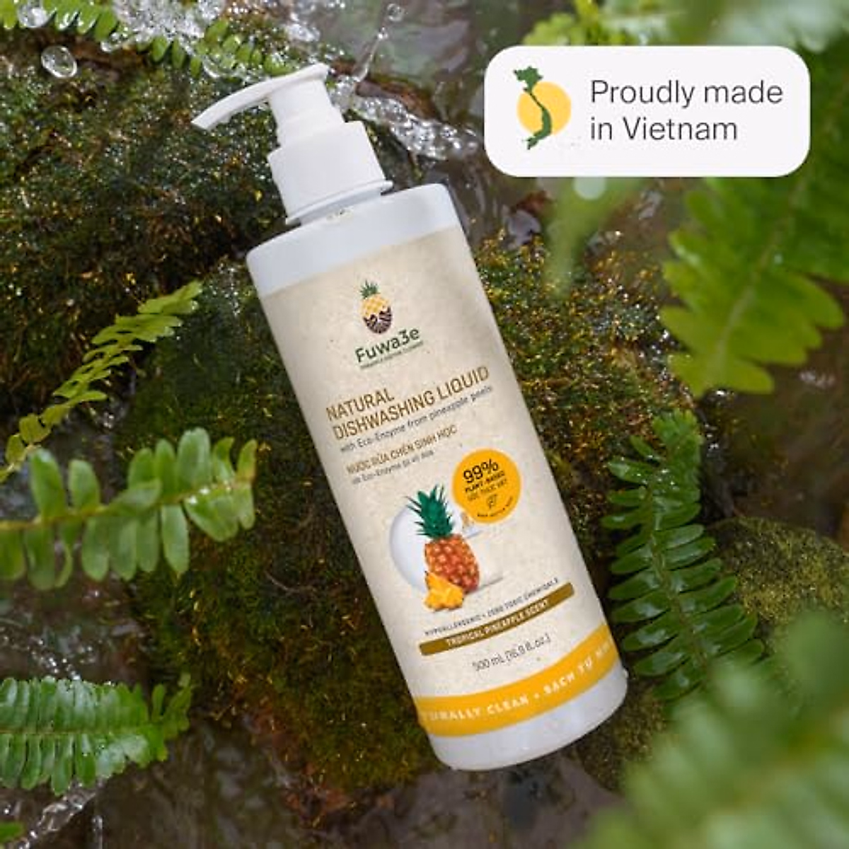 Fuwa3e Pineapple Enzyme Natural Dish Soap Tropical Pineapple Scent - 16.9oz 1 Pack - 99% Plant Based Dish Soap Liquid - Hypoallergenic Dish Soap from Discarded Pineapple Peels