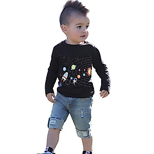 Boys Space Planet Shirts Toddler Boy Long Sleeve Tee Shirt Cartoon Sport Pullover Tops Clothes for Kids 3T