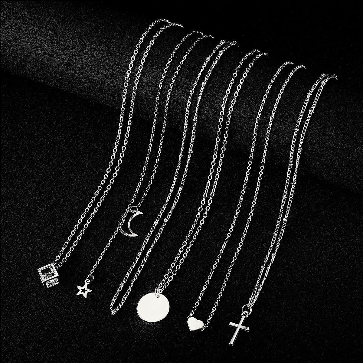 Starain 12Pcs Layered Choker Necklace Fashion Multilayer Chain Necklace Simple Silver Necklace Set for Women