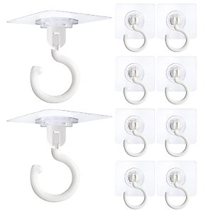 10 Pieces Adhesive Ceiling Hooks, Sticky Hooks Clear Hooks for Walls No Damage, Ceiling Hooks for Hanging, Outdoor Clear Adhesive Hooks (White)