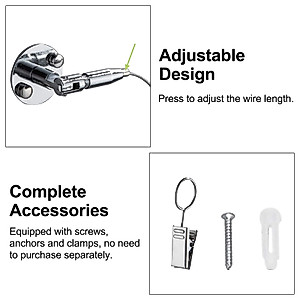 UFURMATE Clothesline Set, Stainless Steel Outdoor Cable Wire Rope Wall Mount Picture Hanging Wire Rod Set with Small Clothespins and Screws for Hanging Clothes, Photos, Ornaments