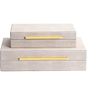SYYSY Ivory Shagreen box Faux Leather Set of 2 Decorative Boxes,Large Stacking Storage Decorative Boxes with Lids for Modern Home Decor Jewelry Box Organizer