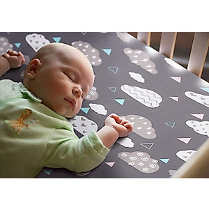 COSMOPLUS Knitted Crib Sheet Set 2 Pack Stretchy Crib Sheets for Boys Girls,Universal Knit Fitted for Standard Baby Toddler Crib,Whale/Cloud