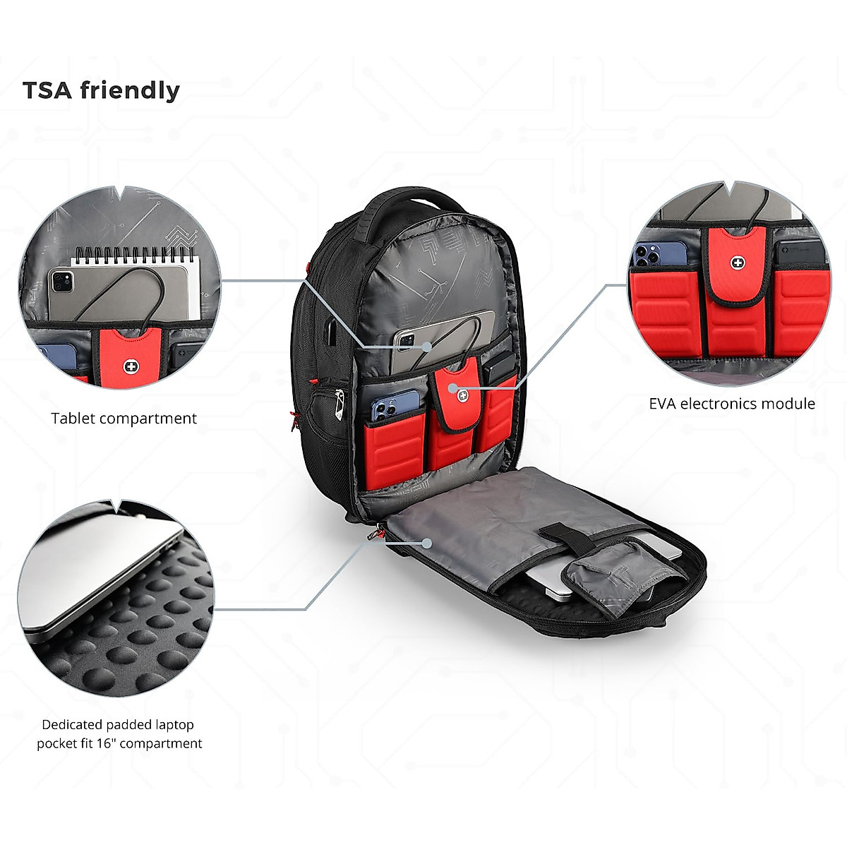 SwissDigital Circuit Men's Laptop Backpack for College and Business Travel with Integrated USB Charging Port and RFID Protection Fits Laptops up to 15.6 in, Black (J14-BR)