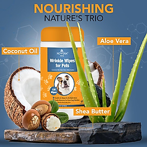 NOVEHA 5”x7” Large Dog Wipes | Wipes for Bulldog, French Bulldog, Pug, English Bulldog | Deodorizing, for Multiple Areas Removes Dirt, Wrinkles, Folds, Tear Stain, Tail Pockets & Paws (120 Counts)