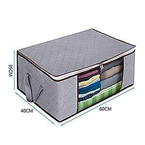 XIANGRIKUI Storage Bags, 3 Pack Clothes Storage Bins Foldable Closet Organizer Foldable Storage Bag Containers with Clear Window for Clothing, Blanket, Bedding, Bed Sheets (Grey)