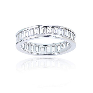 Sterling Silver 2x3mm Emerald Cut Cubic Zirconia Channel Set Eternity Band Ring