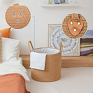 Homlikelan 46L Cotton Rope Woven Storage Basket,Blanket Basket with Handles Wicker Laundry Basket for Clothes,Toys,Pillows,Towels,Shoes,Plant Hampers for Bedroom,Living Room,Bathroom,Nursery Brown