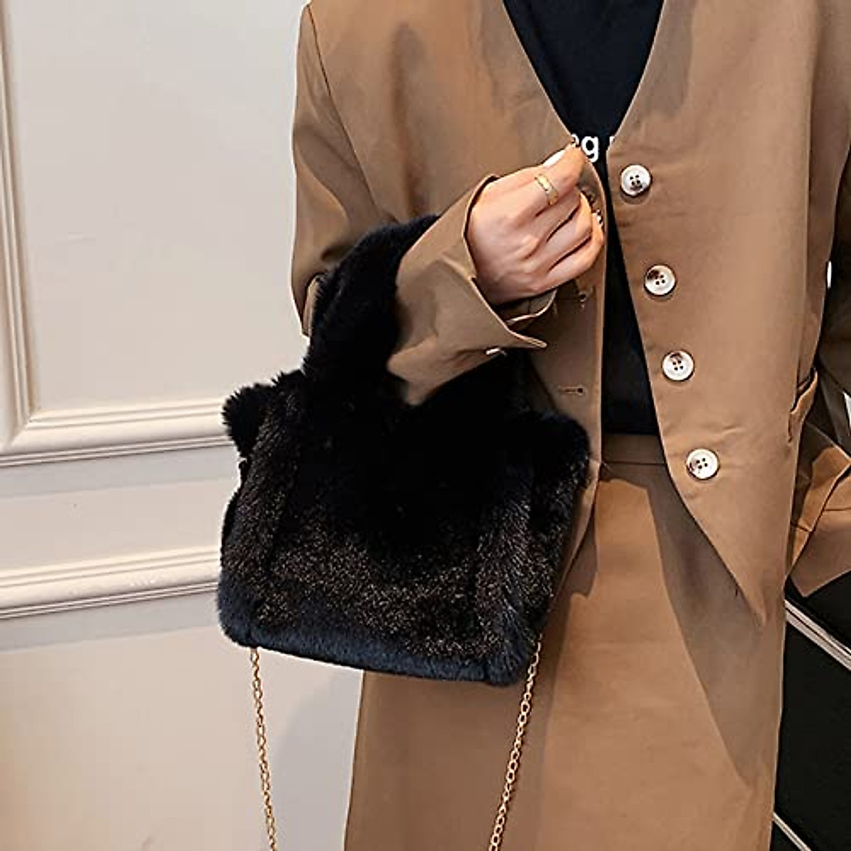 Fluffy Tote Bag for Women Plush Shoulder Fashion Autumn Winter Luxury Faux Fur Soft Girls Fuzzy Purse Overlarge Hobo Handbag