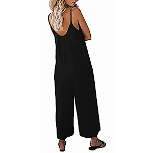 snugwind Womens Casual Sleeveless Strap Loose Adjustable Jumpsuits Stretchy Long Pants Romper with Pockets X-Large Black