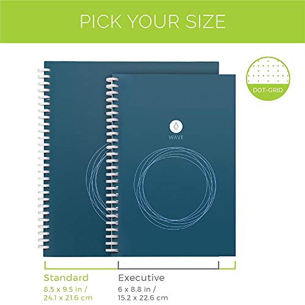 Rocketbook Wave Smart Notebook - Dotted Grid Eco-Friendly Notebook with 1 Pilot Frixion Pen Included - Executive Size (6" x 8.8"), Model Number: WAV-E