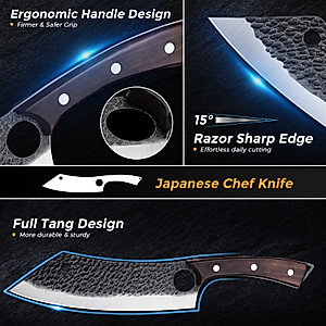 TOMBRO Boning Knife for Meat Cutting 5.5-Inch Curved Boning Knife Hand Forged Butcher Knife,Multipurpose Chopping Knife for Meat and Vegetable Cutting