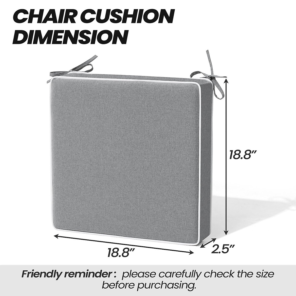 Crestlive Products Outdoor Chair Cushions Set of 2 - Patio Furniture Outdoor Seat Cushions 19 x 19 x 2.5 inch - Water Resistant, Fade Resistant Cushions for Outdoor Furniture - Light Gray