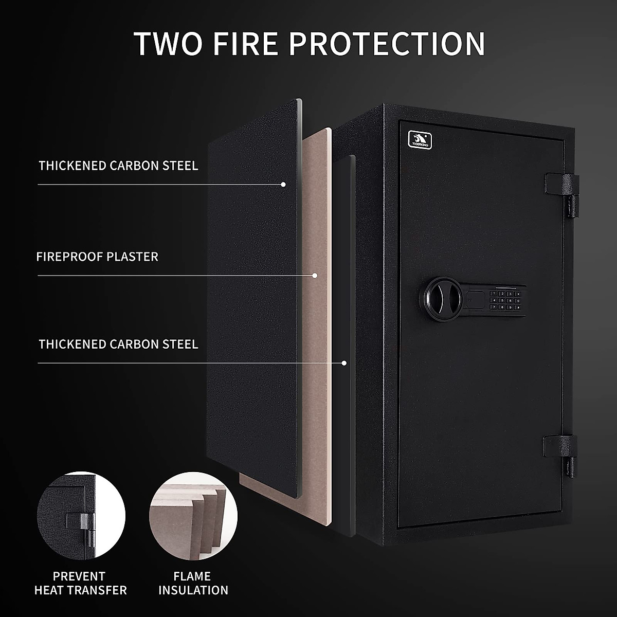 TIGERKING Safe Box,Fireproof Safe,3.47 Cubic Feet,Large Steel Money Safe Home Safe with Digital Lock for Home and Office Black