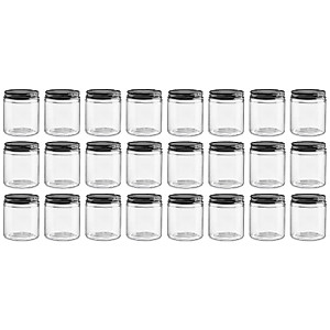 North Mountain Supply 4 Ounce Clear Glass Straight Sided Mason Canning Jars - With 58mm Black Metal Lids - Case of 24