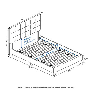 Furinno Laval Button Tufted Upholstered Platform Bed Frame, Full, Linen