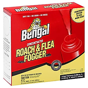 Bengal Concentrated Roach and Flea Killer Fogger, Odorless Mess-Free Dry Fog, 3-Count, 2.7 Oz. Aerosol Cans