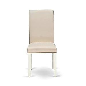 East West Furniture DLBA3-WHI-01 3 Piece Modern Dining Table Set Contains a Round Wooden Table with Dropleaf and 2 Cream Linen Fabric Upholstered Parson Chairs, 42x42 Inch, Linen White