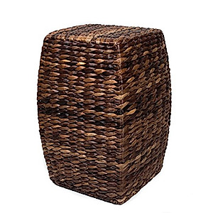 BIRDROCK Home Seagrass Accent Stool - Made of Hand Woven Natural Seagrass - 21 Inch Upholstered Stool for Living Room, Bathroom, Closet, and Bedroom - Modern Rustic Design Seat - Espresso